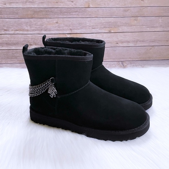 UGG | Shoes | Ugg Womens Classic Mini Chains Black Suede Boots | Poshmark